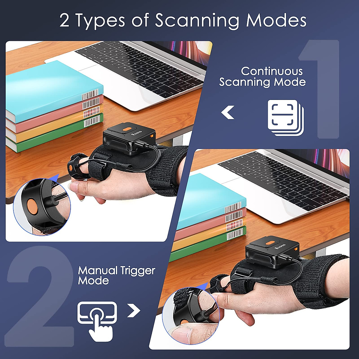 Eyoyo Wearable Glove 1D Bluetooth Barcode Scanner, Left&Right Hand Wearable,1D Finger Trigger Wireless Bar Code Reader Inventory with Retractable Lanyard Compatible with iPhone iPad Android Tablet