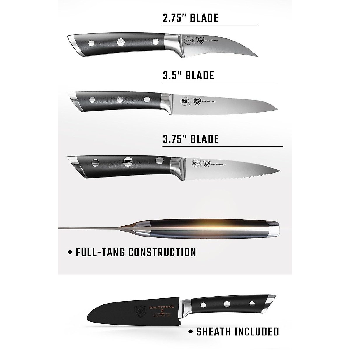 Dalstrong Paring Knife Set 3pc- Gladiator Series - Forged German High-Carbon Steel - G10 Handle - Sheaths Included - Kitchen Knife -Giftable Paring Knife Set - NSF Certified