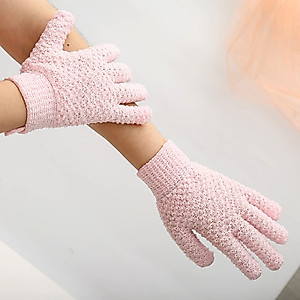 1Pair Bath Gloves for Shower Body Shower Scrubber with Hanging Loop Skin Deep Cleaning Bath Gloves Bathing Accessories (Pink)
