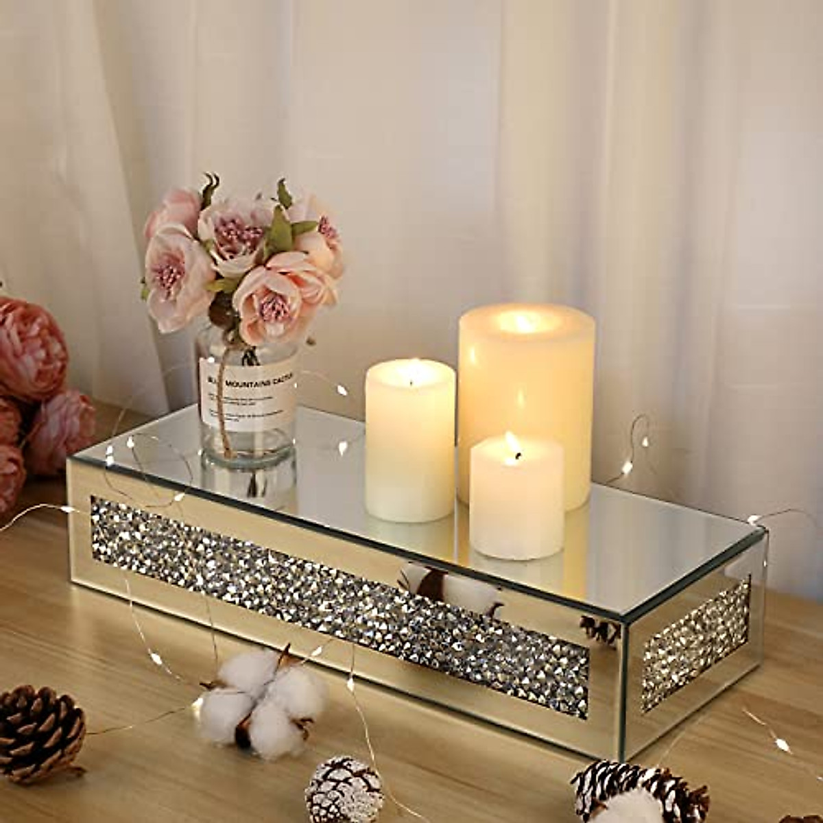 JUXYES Crushed Diamond Wall Floating Shelves Sparkle Glass Riser for Display, Wall Art Showcase Shelf Decorative Pedestal Stand Unique Glass Display Floating Wall Shelf