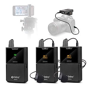 D Debra DV-02 UHF Wireless Lavalier Microphone with Remote Real-time Monitor Compatible with Smart Phone, DSLR Camera for Video Recording Interview (DV-02)