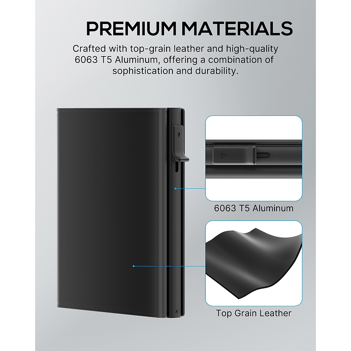 Mens Wallet Card Holder - Smart Wallet for Men, Pop Up Card Case, Top Grain Leather, RFID Blocking, Slim, Minimalist, Ultra Thin, Front Pocket, 9-14 Card Capacity | ID Window | Cash Slot (Black)