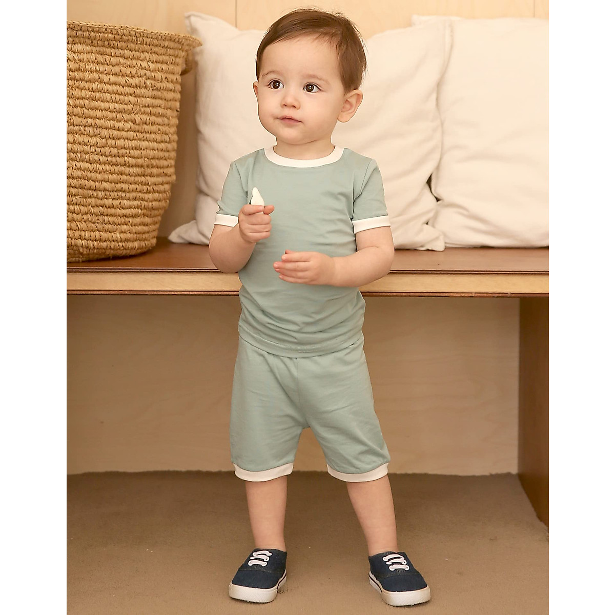 VAENAIT BABY Infant Toddler Junior Pajamas Cotton Summer Short Pjs 2pcs Set Macaron Mint S