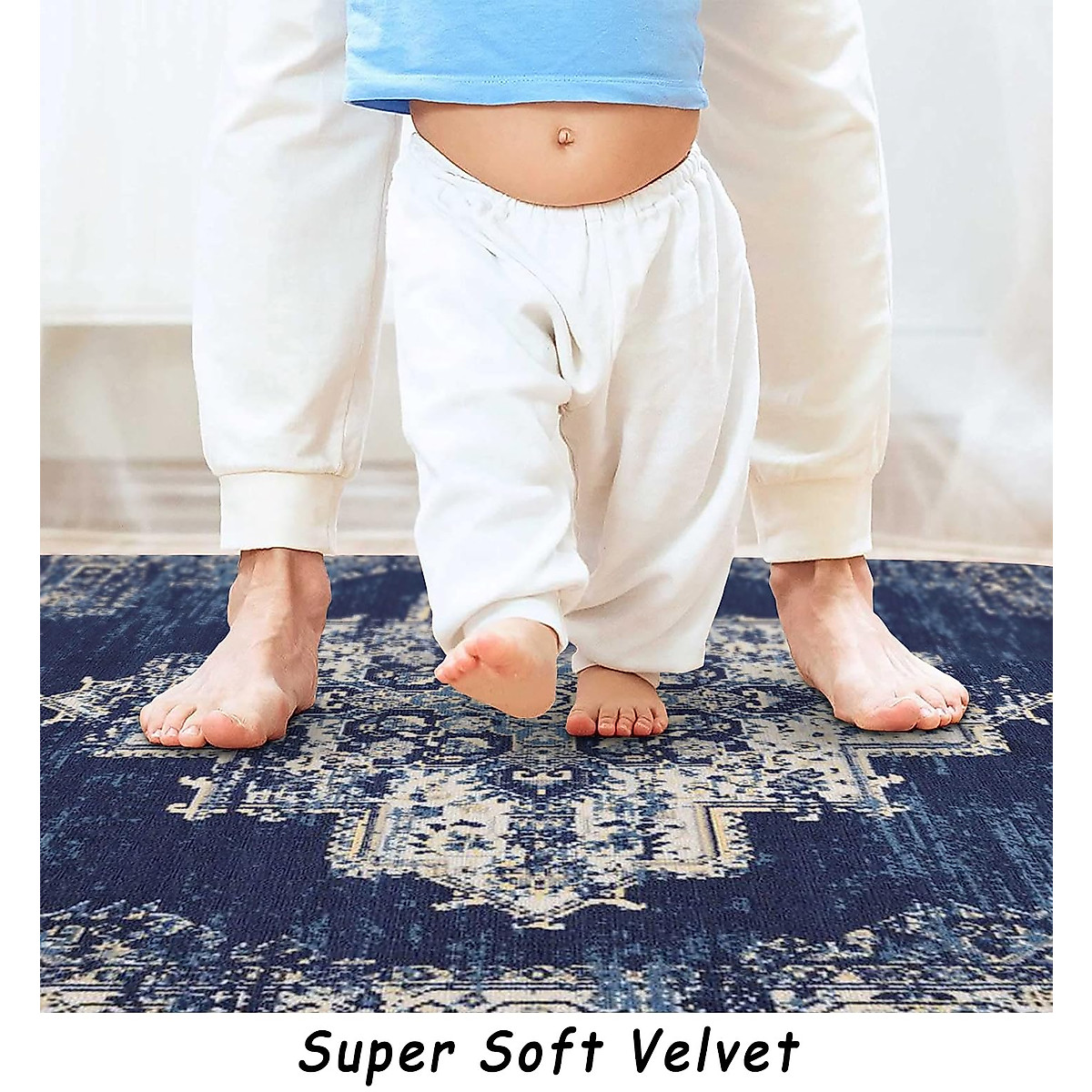 vivorug Washable Rug, Ultra Soft - 4' Round Rug - Non Slip, Stain Resistant Area Rugs for Living Room Bedroom, Vintage Inspired (Grey/Medallion, 4 Round)