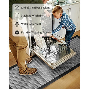 Cognitixx Kitchen Rugs, Non Skid Washable Kitchen Floor Rugs Absorbent Kitchen Mats with Rubber Backing, Durable Woven Floor Mats for Kitchen, Home, Farmhouse, Front of Sink (Black, 20" x 32")