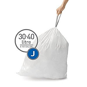 simplehuman Code J Custom Fit Drawstring Trash Bags, 240 Count, 30-45 Liter / 8-12 Gallon, White