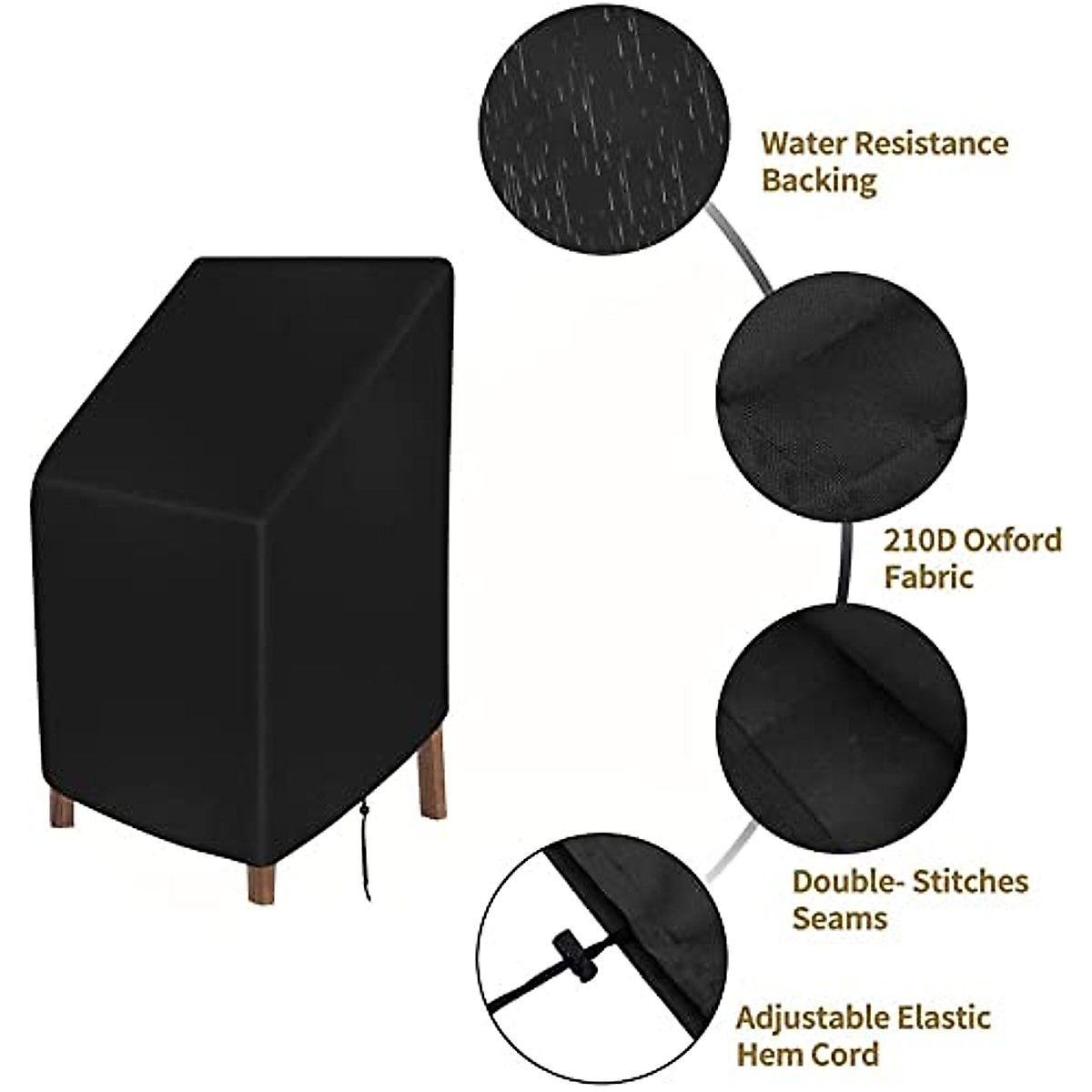 Patio Chair Covers,Stackable Patio Home Chair Cover,Durable/Waterproof/Dustproof Furniture Cover with Adjustable Hem Cord for Easy Fitting,Large Outdoor Stacking Chairs Cover 25" L x 25" W x 47" H