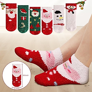 October Elf Christmas Fuzzy Socks for Kids Plush Cartoon Non Slip Fluffy Cozy Slipper Winter Warm Fleece Socks Pack of 6 (Mix 1, US Footwear Size System, Big Kid, Age Range, Medium, 2 Years, 5 Years)