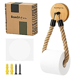 Bambouandco, Bamboo Toilet roll Holder, Without Drilling or with Drilling, Bathroom or Toilet Decoration, Hemp Rope, Handmade.