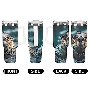 Sea Otter Swimming 40OZ Tumbler Stainless Steel Travel Mug Water Bottle Car Cup Tea Cups with Lid White-style
