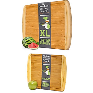 Extra Large Bamboo Cutting Board - XL Wood Cutting Board - 18 x 12.5" and Medium-Large Wood Cutting Board : 14.5 x 11.5 Inches