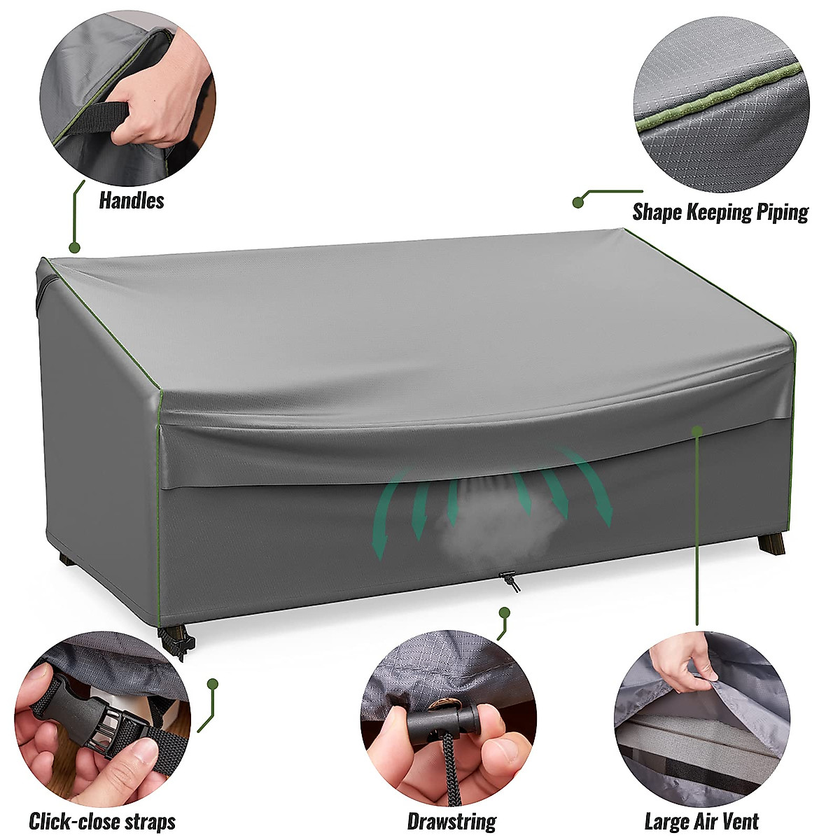 NUPICK Patio Sofa Cover, 78 Inch Outdoor Furniture 3-Seat Couch Cover, 100% Waterproof, Rip-Stop and Weather Resistant, Grey