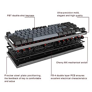 DURGOD Heavy Duty Mechanical Keyboard with Cherry MX Brown Switches N-Key Rollover 104 Keys(PBT Keycaps) Type C Interface for Gamer/Typists/Office/Home (Space Grey，ANSI/US)