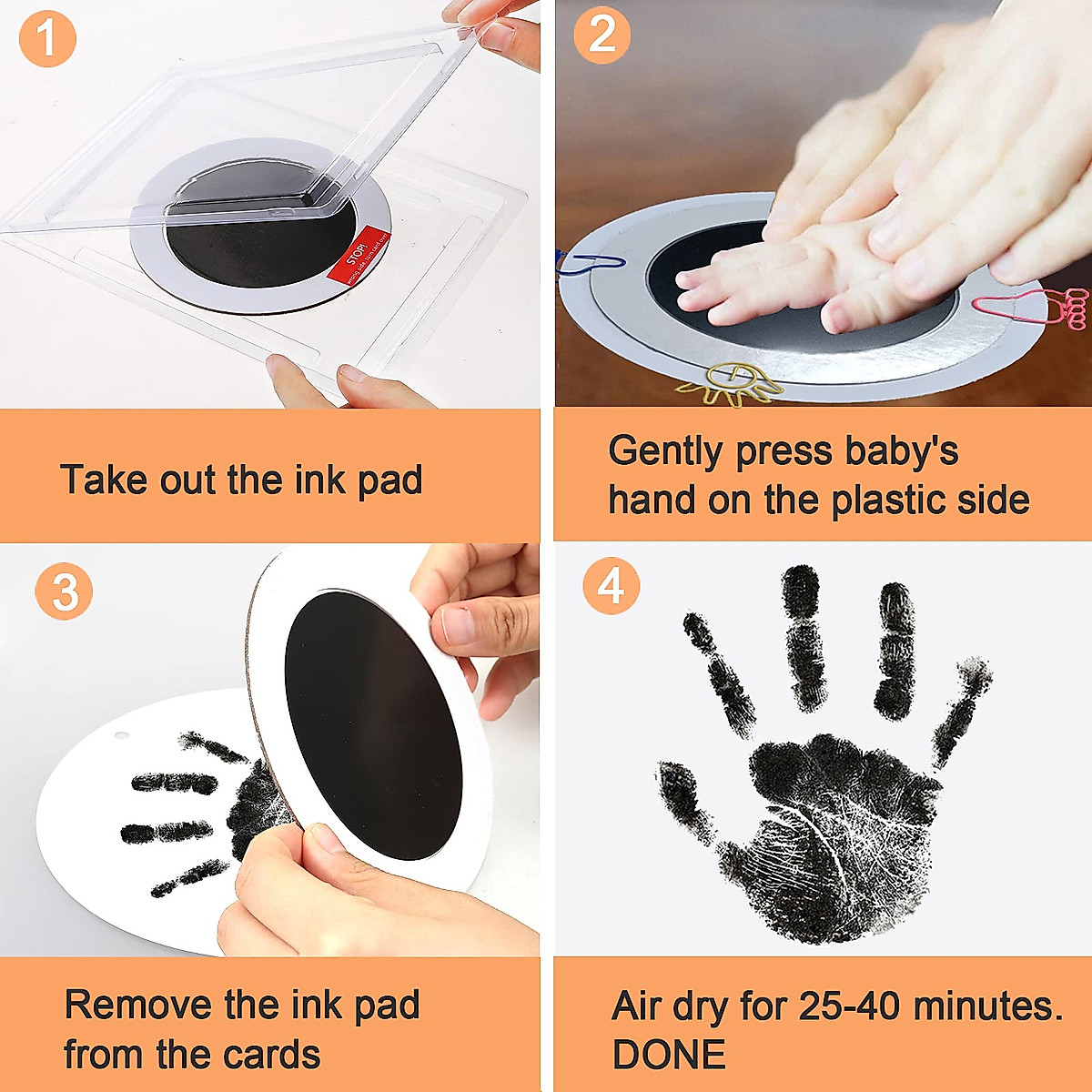 Ink Pad for Baby Hand and Footprints, 2Pcs Clean Touch Ink Pads with 6 Imprint Cards, Dog Paw Print Kit, Doesn’t Touch Skin, Inkless Print Kit Safe Non-Toxic for Newborn Baby, Family Keepsake
