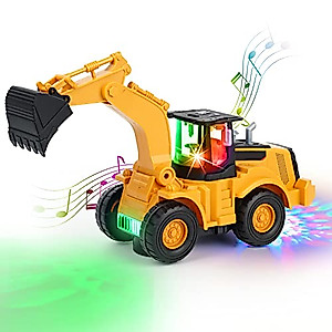Kizeefun Excavator Truck Kids Toys: Construction 2-5 Toddler Toys Digger Truck with Electric Universal Wheel Children Car Toys with Light and Music Birthday Christmas for 2 3 4 5 Years Old Boy