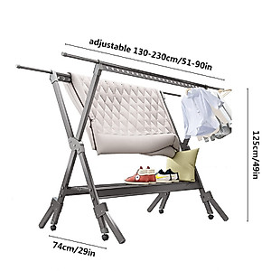 UVCMDUI Heavy Duty Clothes Airers Indoor Strong Folding, Windproof Retractable Drying Rack Collapsible Clothes Rail, Airing Rack Clothes Drying Rack for Indoor Outdoor,2 Poles with Shoe Rack,2.3m