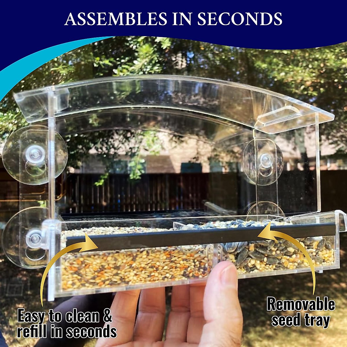 GoGiffy (2-Pack) Acrylic Window Bird House Feeders for Outside Viewing | Large Capacity with 4 Strong Suction Cups | Removable Seed Tray with Drain Holes | Easy to Refill & Clean | Squirrel Chew Proof