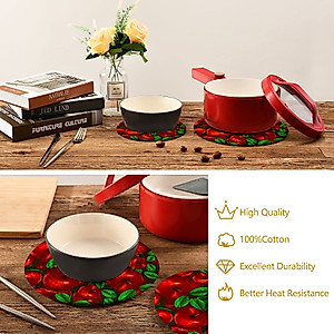 Kitchen Pot Holders Set Round Cotton Potholders Hot Pads, Hot Mats Red Apple for Hot Dishes Pot Bowl Teapot