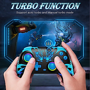 Reddening Controller for Nintendo Switch, Wireless Switch Controllers with LED Joystick/Motion Control/Vibration/Turbo, Switch Pro Controller for Nintendo Switch/Lite/OLED (Blue)