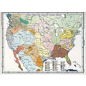 Historical Poster |1650 US Map Native American Indian Tribes Languages (16"x23")