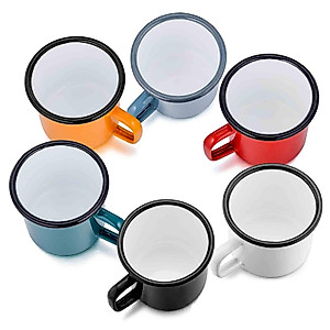 TeamFar Coffee Mug, 12 oz Tea Enamel Mug Camp Drinking Cups, White/Blue/Green/Black/Red/Yellow Vintage for Indoors and Outdoors, Non Toxic & Portable, Attractive Color & Classic Design - Set of 6