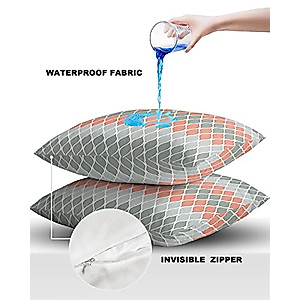 Outdoor Throw Pillow Cover Abstract Geometry Lines Art Waterproof Cushion Covers 2 Pack Raindrop Stripe Pink Grey Gradient Pillow Cases Home Decoration for Patio Garden Couch Sofa