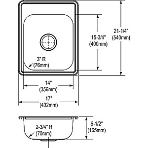 Elkay D117211 Dayton Single Bowl Drop-in Stainless Steel Bar Sink 17 x 21