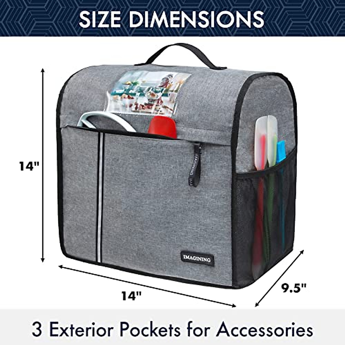 Stand Mixer Cover for Kitchenaid, Kitchen Aid Mixer Covers for 4.5, 5 Quart Tilt Head, Stylish Mixer Cover with Extra Pocket for Accessories, Grey