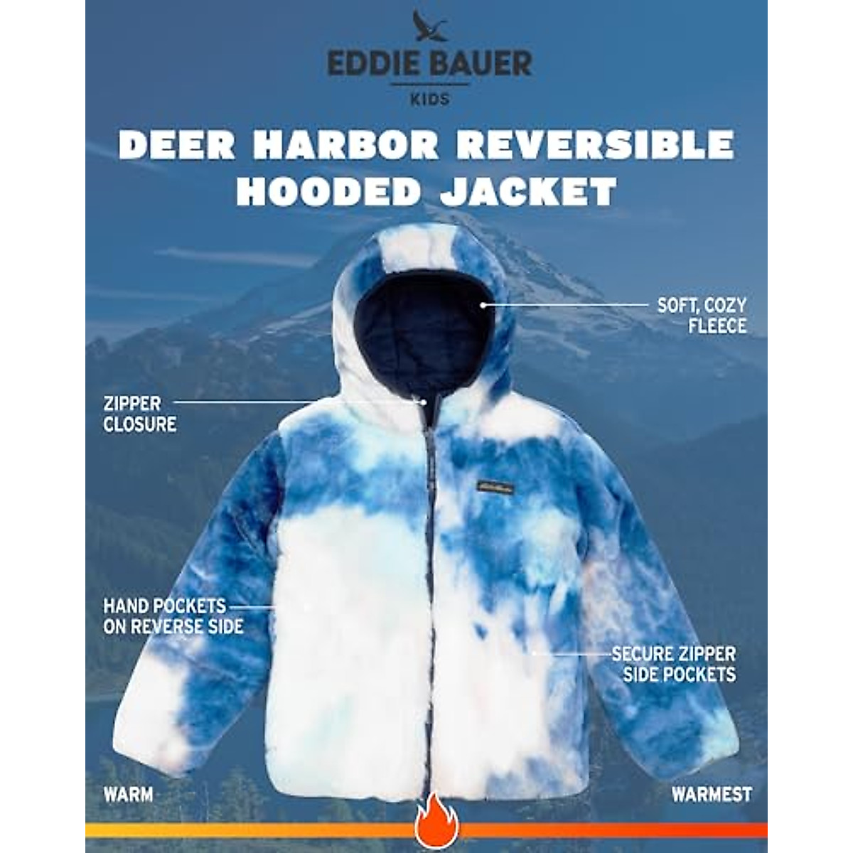 Eddie Bauer Girls' Reversible Jacket - Deer Harbor Waterproof Lightweight Puffer Coat with Faux Shearling Lining (5-20), Size 10-12, Navy Blue