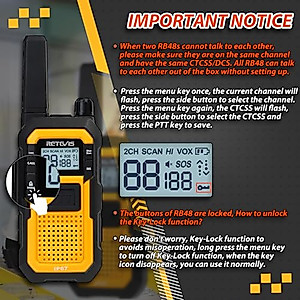 Retevis RB48 Waterproof Walkie Talkies,Heavy Duty Two Way Radio,Shock-Resistant,Vibration Call,USB-C,SOS,2000mAh,NOAA,2 Way Radio for Outdoor (2 Pack)
