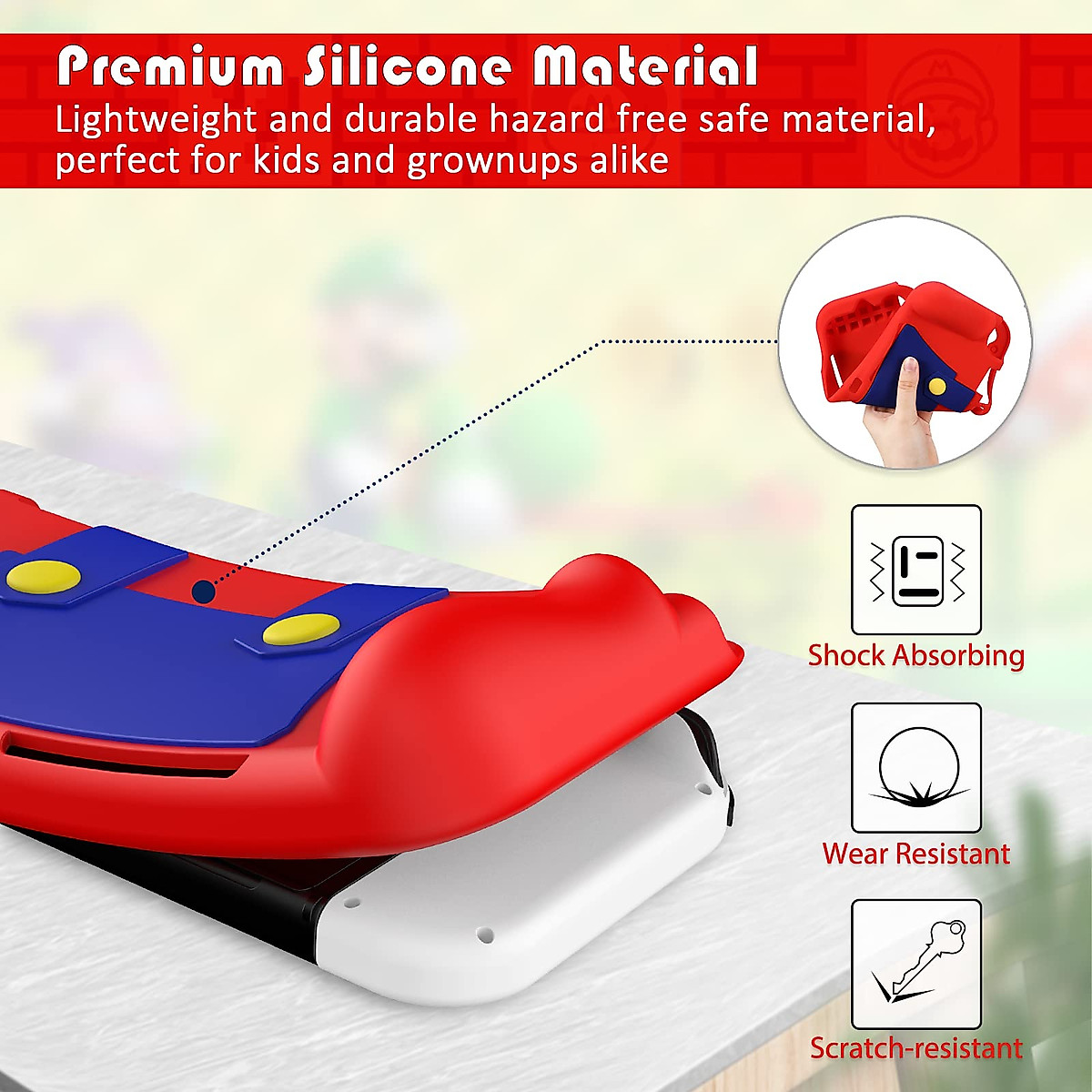 KENOBEE Silicone Case Compatible with Nintendo Switch OLED Model 2021, Soft Lightweight Ergonomic Grip Protective Cover with Shock-Absorption and Anti-Scratch Design for Switch OLED, Red