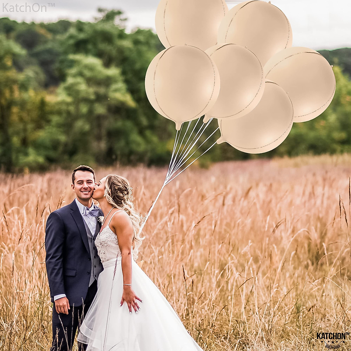 KatchOn, Big 22 Inch Beige Balloons Set - Pack of 6, Cream Balloons | Boho Balloons, Lace Balloons for Neutral Party Decorations, Beige Party Decorations | Ivory Balloons for Bridal Shower Decorations