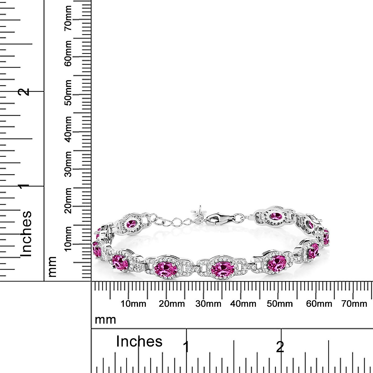 Gem Stone King 925 Sterling Silver Oval Pink Created Sapphire Tennis Bracelet For Women (9.10 Cttw, 7 Inch with 1 Inch Extender)