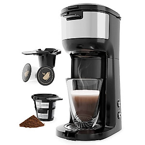 Single Serve Coffee Maker Brewer for K-Cup Pod & Ground Coffee Thermal Drip Instant Coffee Machine with Self Cleaning Function, Brew Strength Control