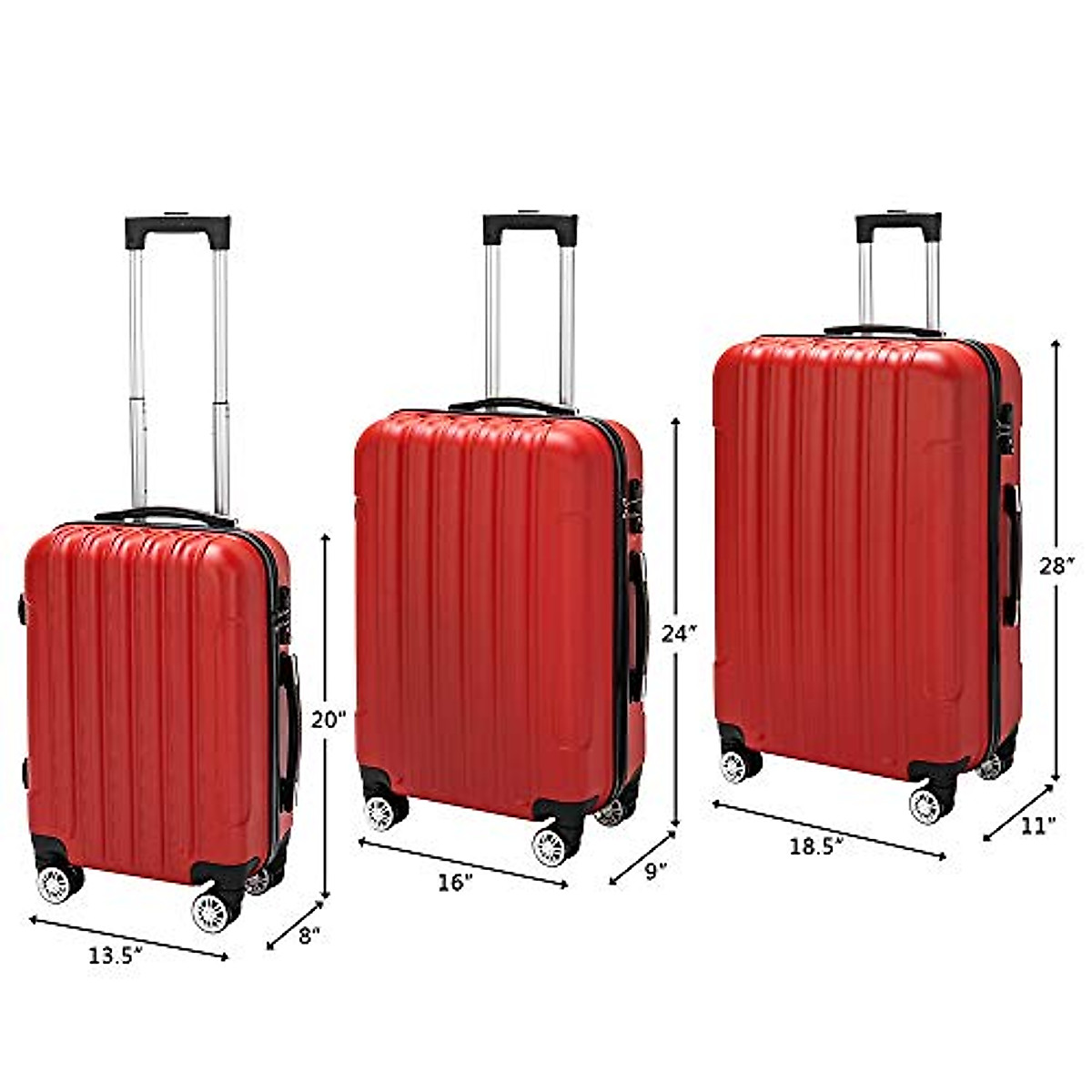 Karl home Luggage Set of 3 Hardside Carry on Suitcase Sets with Spinner Wheels & TSA lock, Portable Lightweight ABS Luggages for Travel, Business - Red (20/24/28)
