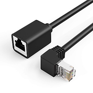 CableCreation CAT6 Ethernet Extension Cable, Shielded 8P8C Ethernet Patch Cable,Up Angled Support Bandwidth Up to 250mhz,1.6ft/0.5m,Black