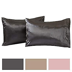Great Bay Home Satin Pillowcase for Hair and Skin King - Charcoal Silk Pillowcase 2 Pack 20x36 inches - Satin Pillow Cases Set of 2 with Envelope Closure