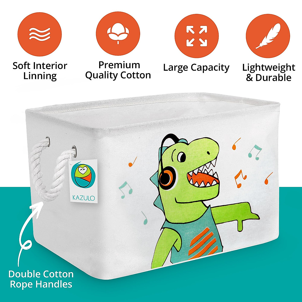 KAZULO Dinosaur Baskets Set, Kids hampers, Dinosaur laundry Basket, Dinosaur clothes Hamper with Handles, Dino Decor, Dinosaur Stuf, Book Storage Bins for kids (Dino Bundle)