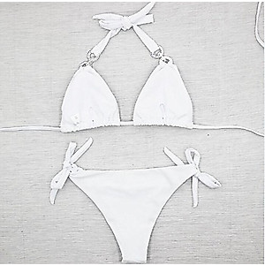 YAUASOPA Women 2PCS Shiny Diamond Bikini Set Tankini Sexy Bra Swimsuit Praty Bathing Suit (US 2-4(S), White)