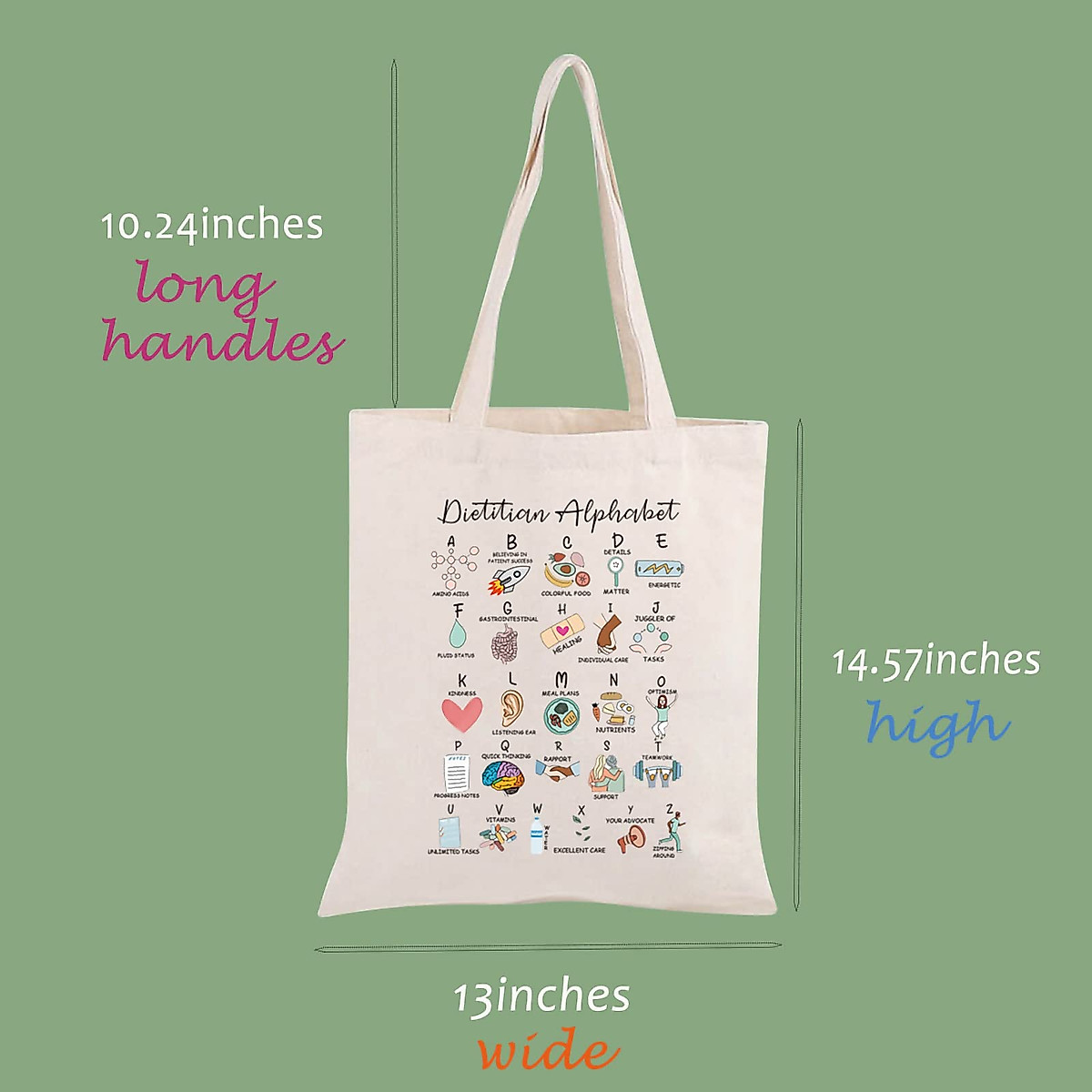 MBMSO Dietitian Tote Bag - Dietitian Appreciation Gift, RD Bag with Soft Polyester Material, Doubled-Sided Print, Perfect Size for Travel & Business