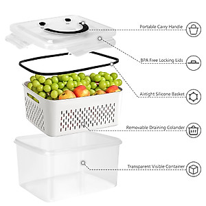 EsOfficce 4 PCS Vegetable Fruit Storage Containers for Fridge, Takeout Food Storage Containers with Removable Colander, Dishwasher Safe Produce Saver Container, Keep Fruit Vegetable Fresh Longer