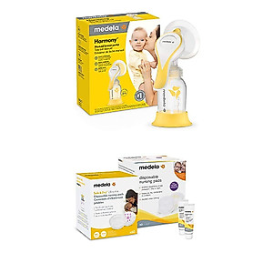 Medela New Harmony Manual Breast Pump with Flex Breast Shield and Breast Care Set for Breastfeeding & Breast Pumping Moms, Portable, Ultra Thin and Super Absorbency Disposable Nursing Pads, Lanolin