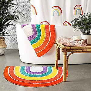 Bathroom Rugs, Jhua Half Round Area Rug Rainbow Indoor Floor Mat, Non Slip Half Circle Rug Fluffy Carpet, Soft Fuzzy Shaggy Throw Rugs for Living Room Bedroom Bathroom Kitchen Home Decor (31.5x19.7in)