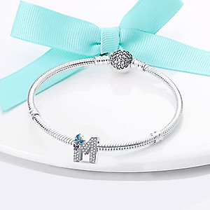 Complete A~Z Alphabet Charm Letter Beads, Solid 925 Sterling Silver with Cubic Stones Flower Butterfly fits European Bracelets Necklace Women Jewelry Gift Options