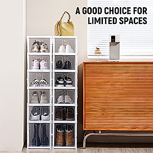 Foldable Shoe Storage Boxes - SYNCVIBE 3 Pack Shoe Storage Organizer with Clear Door Plastic Stackable Shoe Containers Bins with Lids for Closet Space Saving Foldable Sneaker Containers Bins Holders Hat Organizer (3 Pack, White)