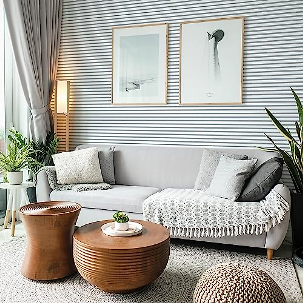 Striped Wallpaper Peel and Stick Wallpaper Boho Contact Paper for Cabinets Grey and White Wallpaper Line Modern Wallpaper for Bedroom Self-Adhesive Removable Wallpaper Boy Room Shelf Liner 17.3“×78.7”