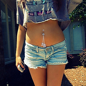 Mutreso Navel Ring Belly Button Rings Surgical Steel Sexy Butterflies Dangle Curved Barbell Bananabell Piercing Jewelry