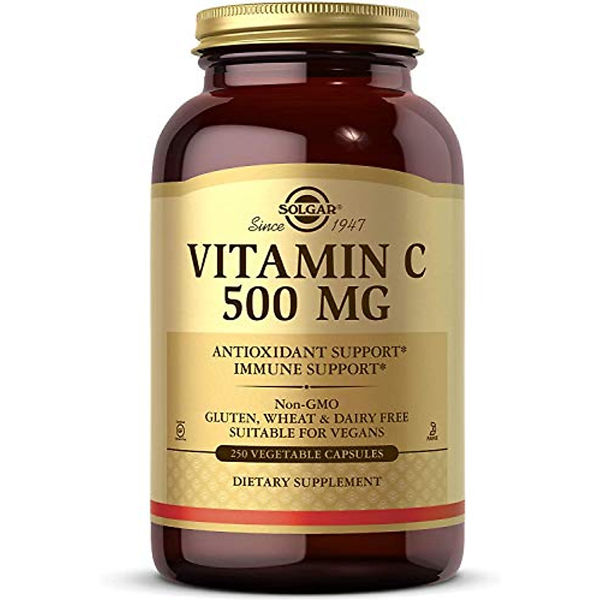 Solgar Vitamin C 500 mg, 250 Vegetable Capsules - Antioxidant & Immune Support - Overall Health - Supports Healthy Skin & Joints - Non-GMO, Vegan, Gluten Free, Kosher - 250 Servings