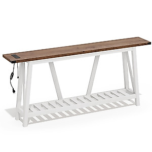 JOINHOM 70 Inches Extra Long Sofa Table Behind Couch, 2-Tier Industrial Entryway Table, Narrow Entry Console Table with Storage for Entryway, Living Room, Foyer, White