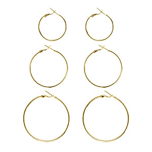 Big Gold Hoop Earrings for Women Hypoallergenic 925 Sterling Silver Post Thin Loop 14K Gold Plated Hoop Earrings Set for Women, 3 Pairs (14K Gold 30mm,40mm,50mm)